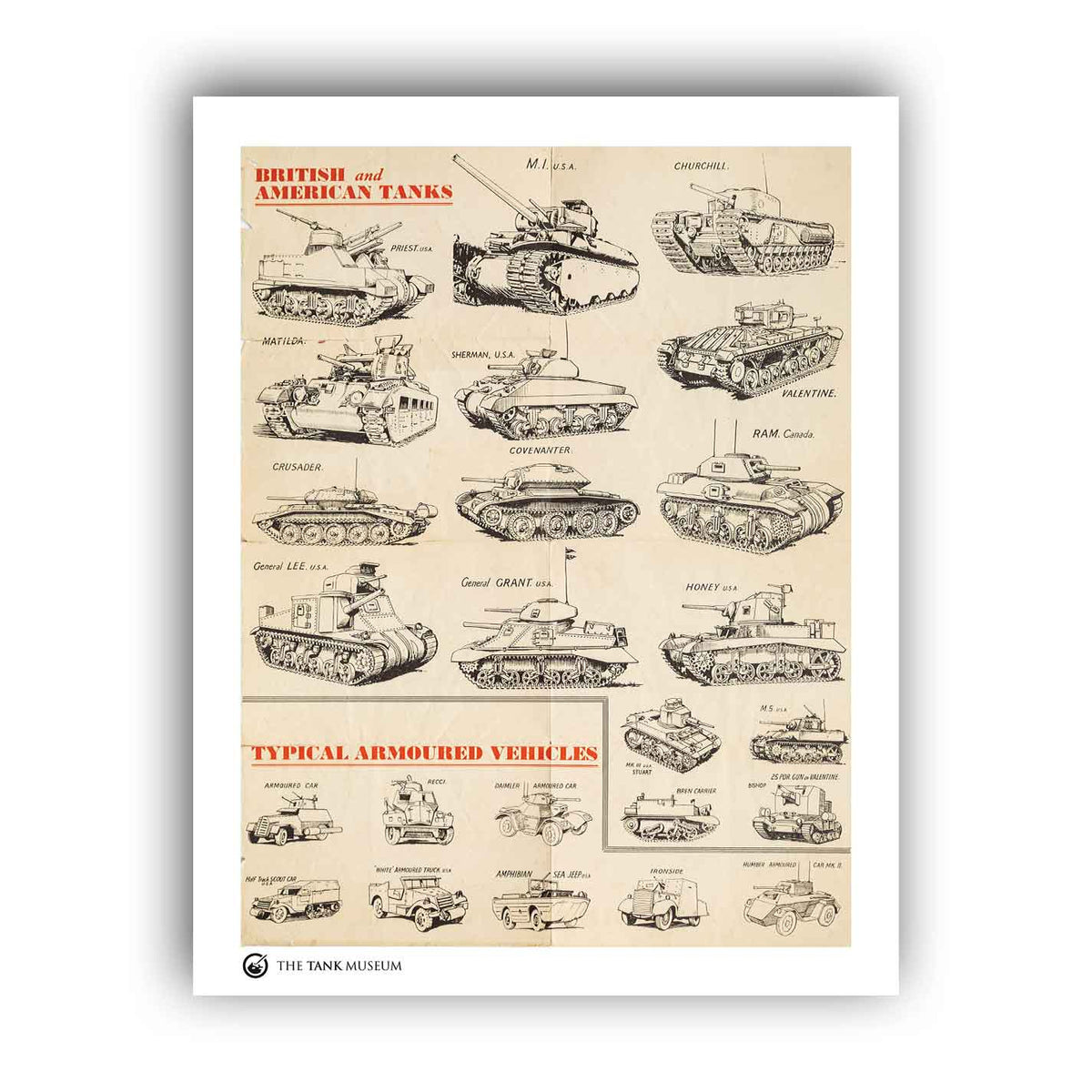 Art Print: Vintage Poster British and American Tanks – The Tank Museum